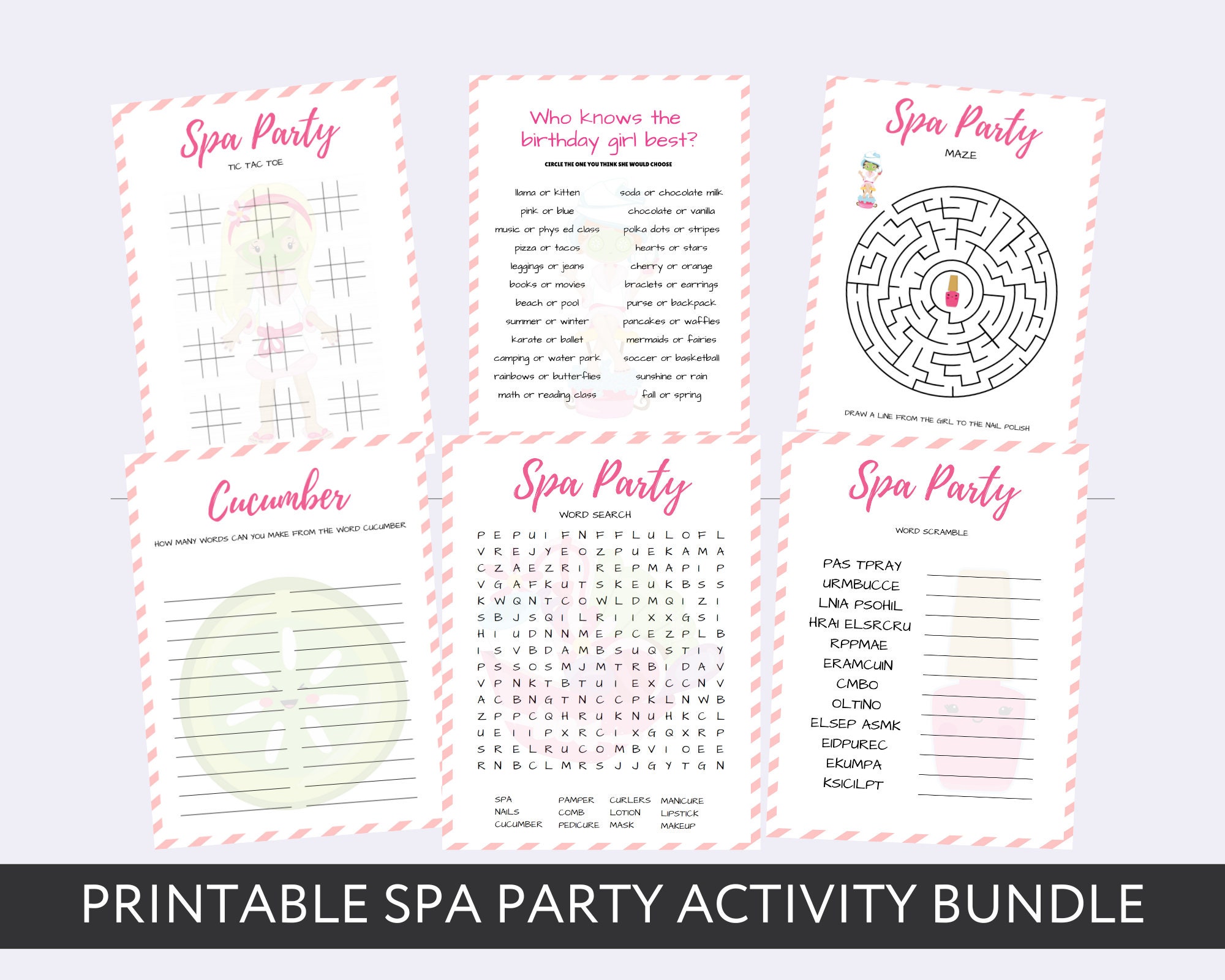 Spa Party Birthday Activity Set Printable for Kids, Girl Digital ...