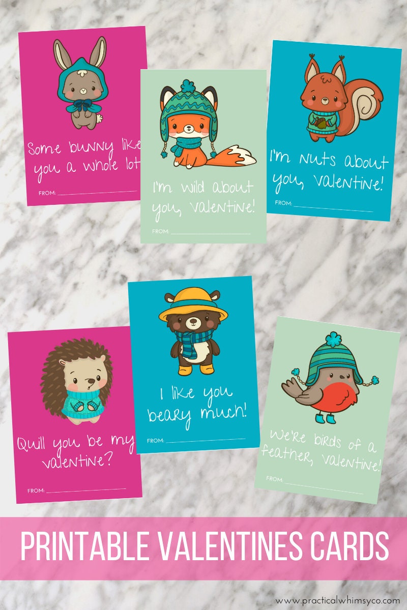 Animal Valentines Day Card for Kids, Woodland Animal Printable ...