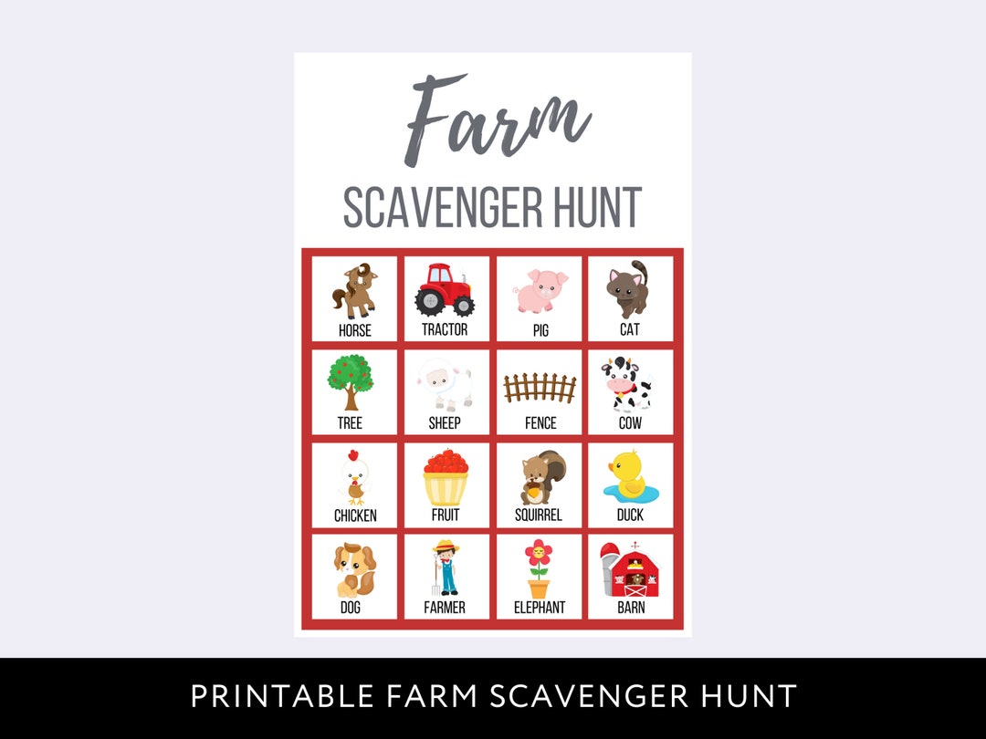 Farm Scavenger Hunt Printable for Kids, Field Trip Digital Download ...