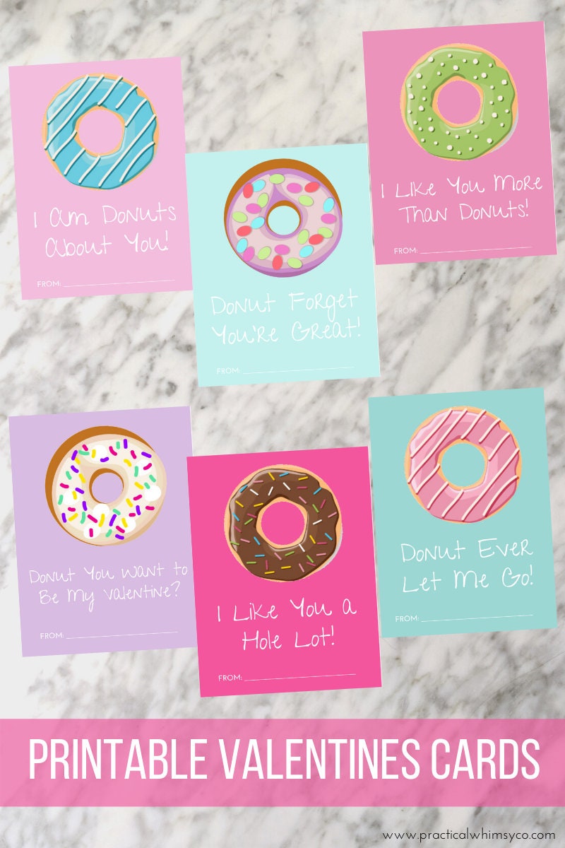 Donut Valentines Day Card for Kids, Sprinkles Printable Valentines ...