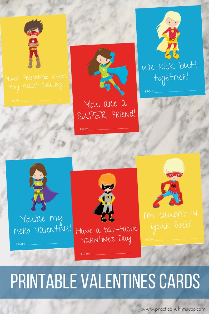 Superhero Valentines Day Card for Kids, Super Hero Printable Valentines ...
