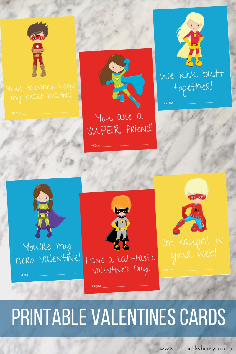 Superhero Valentines Day Card for Kids, Super Hero Printable Valentines ...