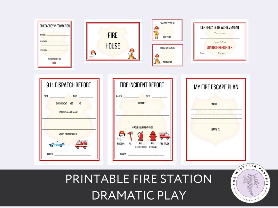 Printable Firefighter Dramatic Play, Pretend Play Fire House Digital ...