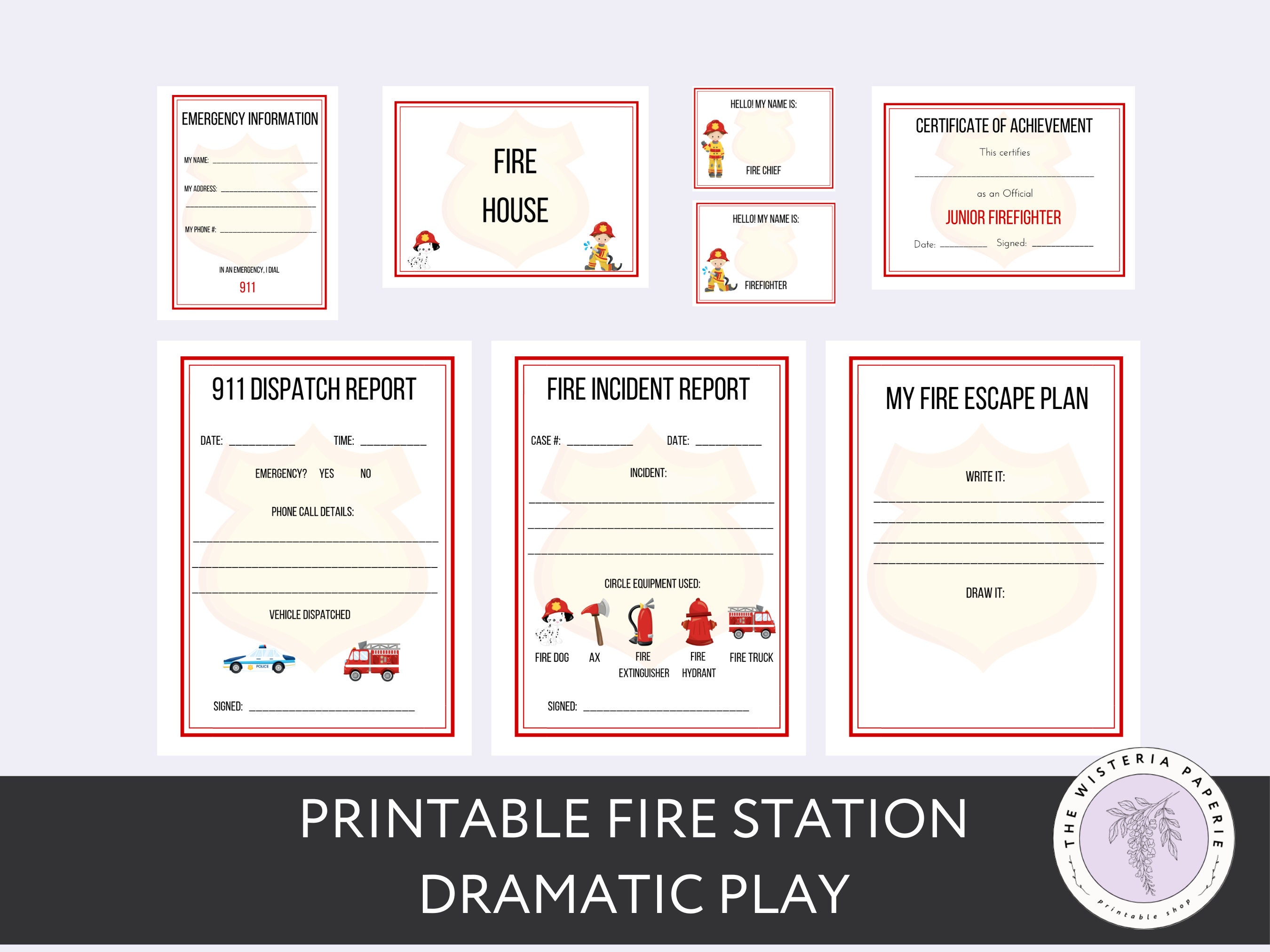 Printable Firefighter Dramatic Play, Pretend Play Fire House Digital ...