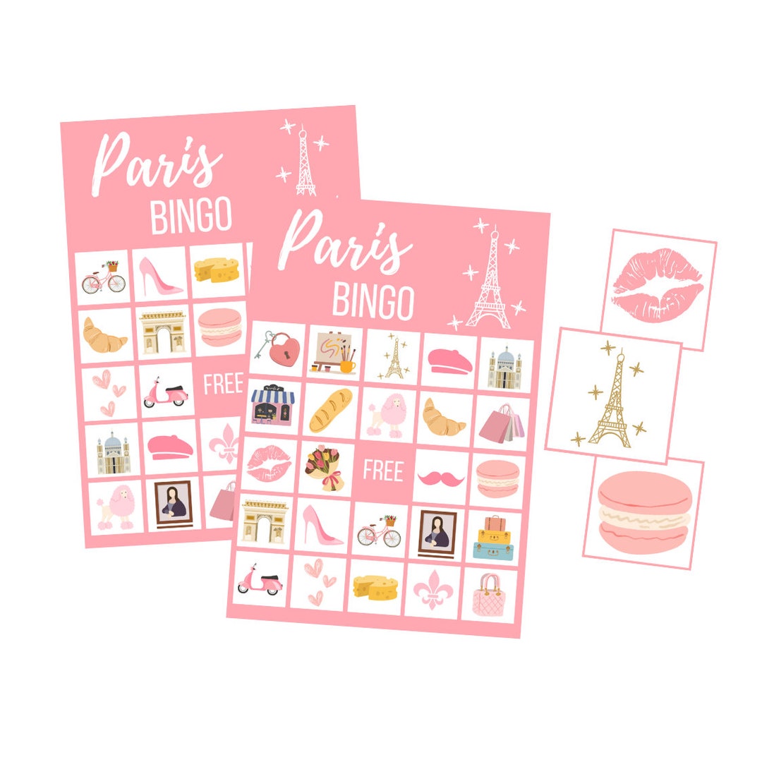 Paris BINGO Party Games, Printable Girl Birthday Party Digital Download ...