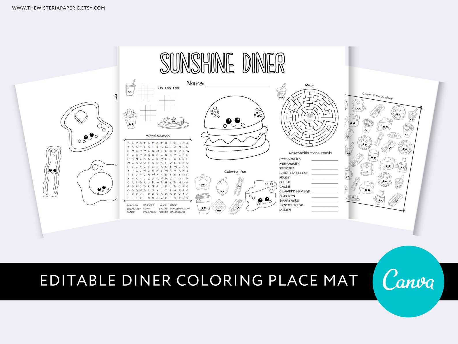 Restaurant Coloring Book, Editable Diner Coloring Page Printable, Canva ...