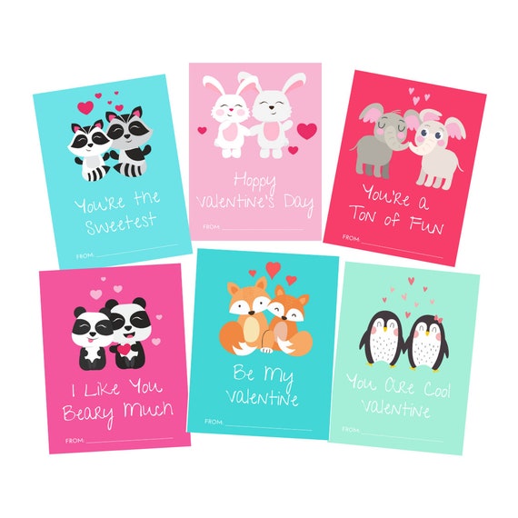 Animal Valentines Day Card for Kids Zoo Animal Printable | Etsy