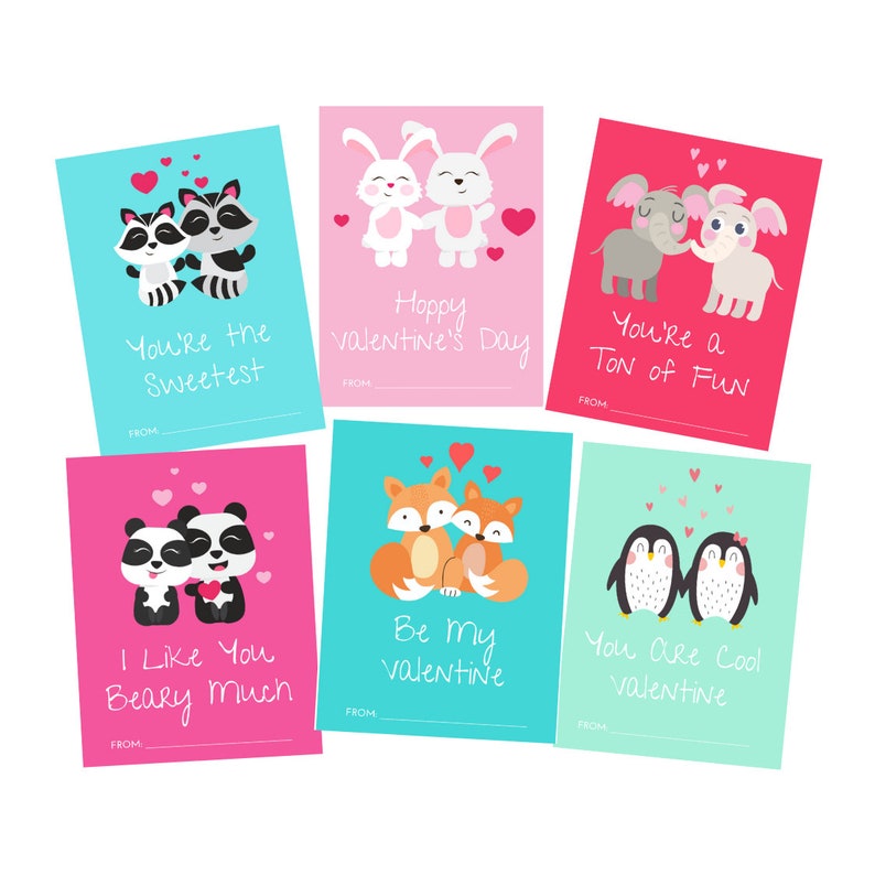 Animal Valentines Day Card for Kids Zoo Animal Printable | Etsy