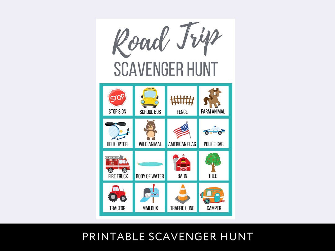 Road Trip Scavenger Hunt Printable for Kids, Summer Vacation Digital ...