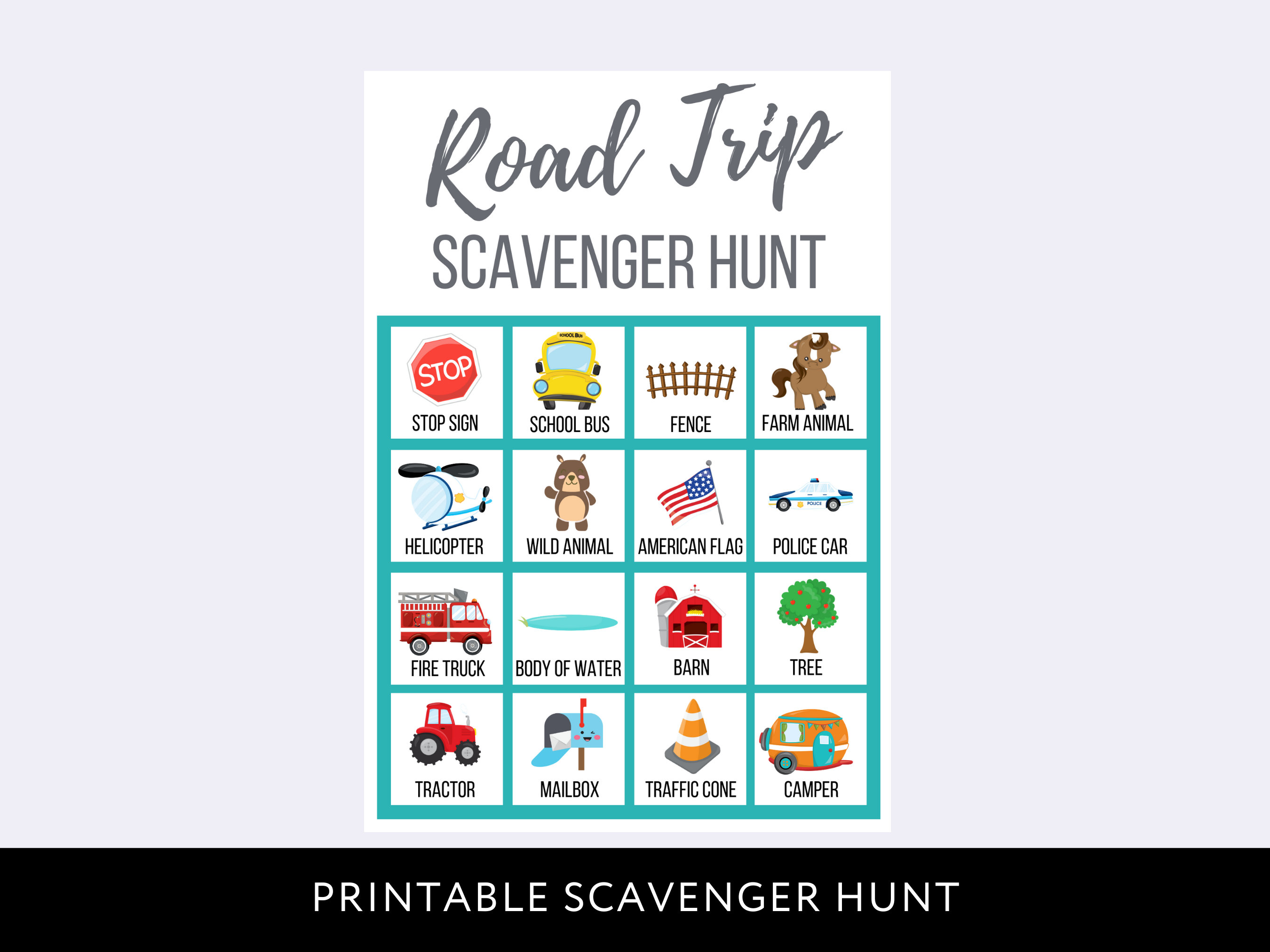 Road Trip Scavenger Hunt Printable for Kids, Summer Vacation Digital ...