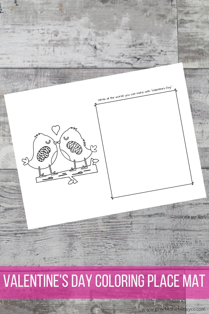 Valentine's Day Coloring Place Mat, School Party Kids Activity - Etsy