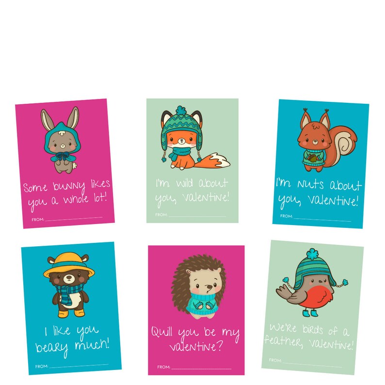 Animal Valentines Day Card for Kids, Woodland Animal Printable ...