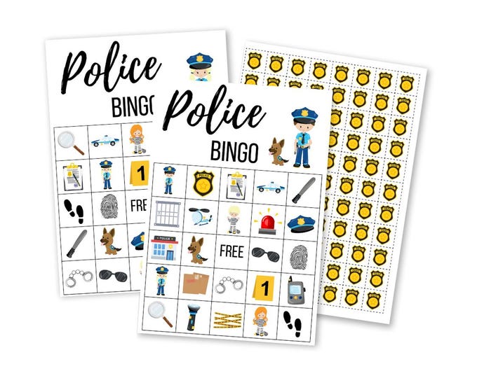Police Officer BINGO Cards, Printable Detective Birthday Party Digital ...