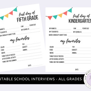 Back to School Interview Printable, Kids First Day of School Digital ...