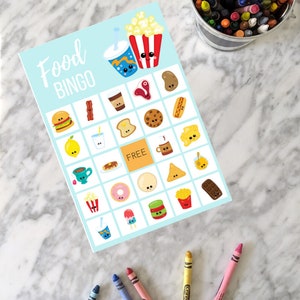 Printable Food BINGO Game, Kawaii Restaurant Digital Download for Kids ...