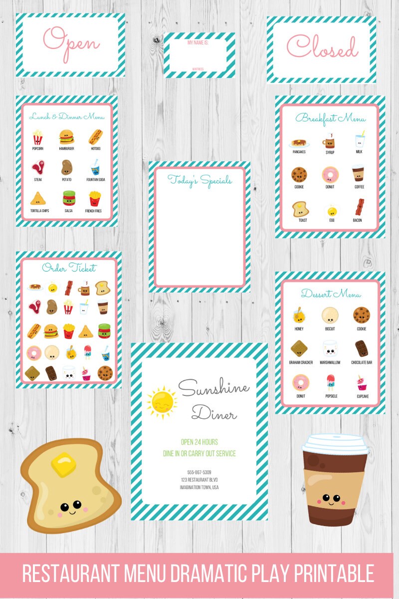 Printable Restaurant Dramatic Play, Pretend Play Diner Digital Download ...