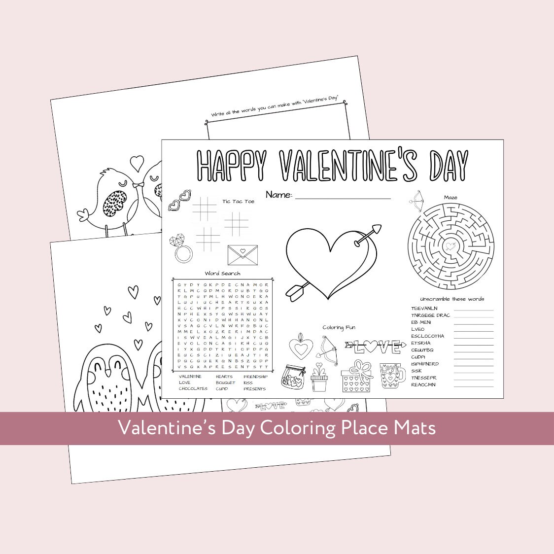 Valentine's Day Coloring Place Mat, School Party Kids Activity - Etsy