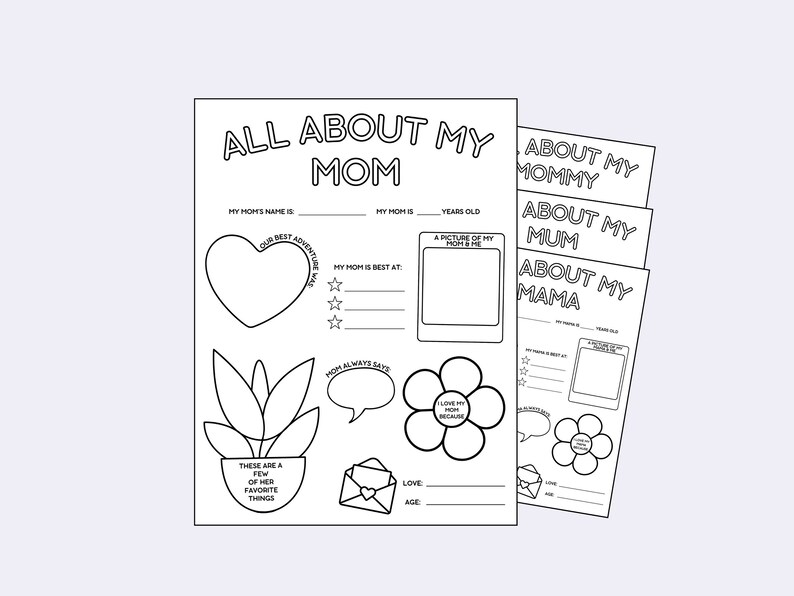 All About My Mom Mothers Day Printable, Happy Mothers Day Craft, Mom ...