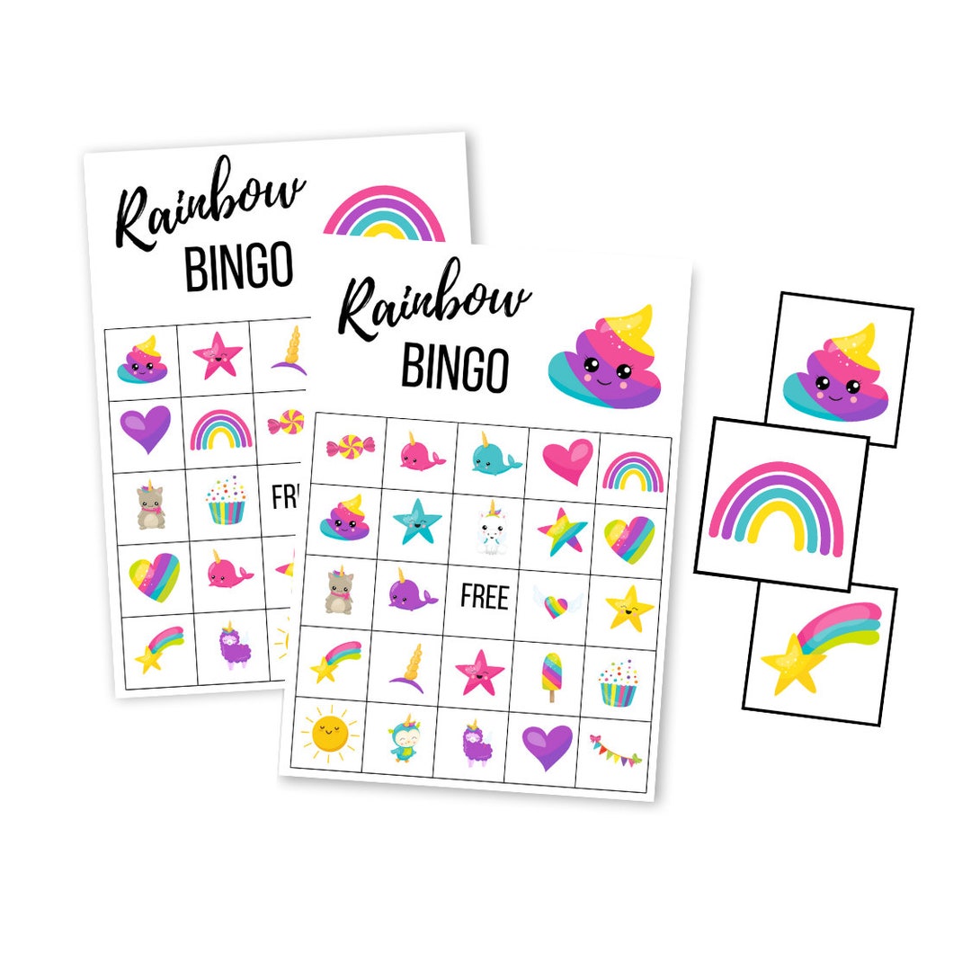 Printable Rainbow BINGO Game, Unicorn Digital Download, Narwhal Instant ...
