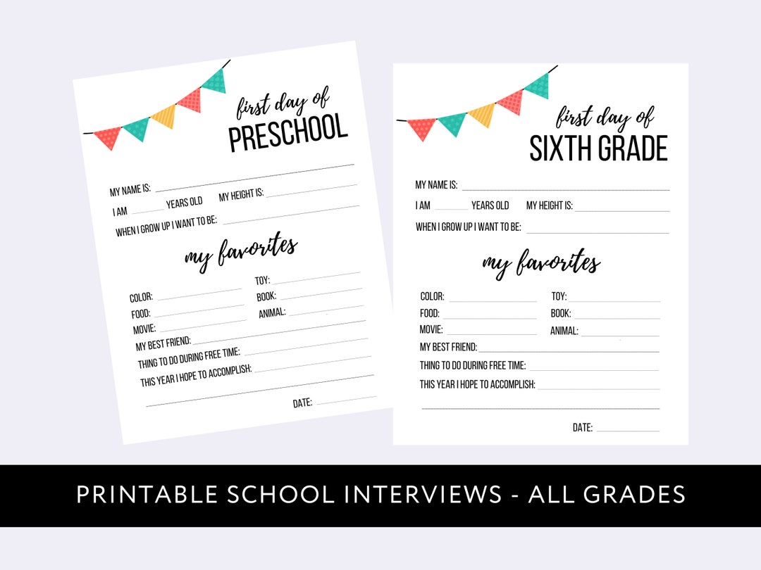 Printable Back to School Interview for Homeschool Kids, First Day of ...
