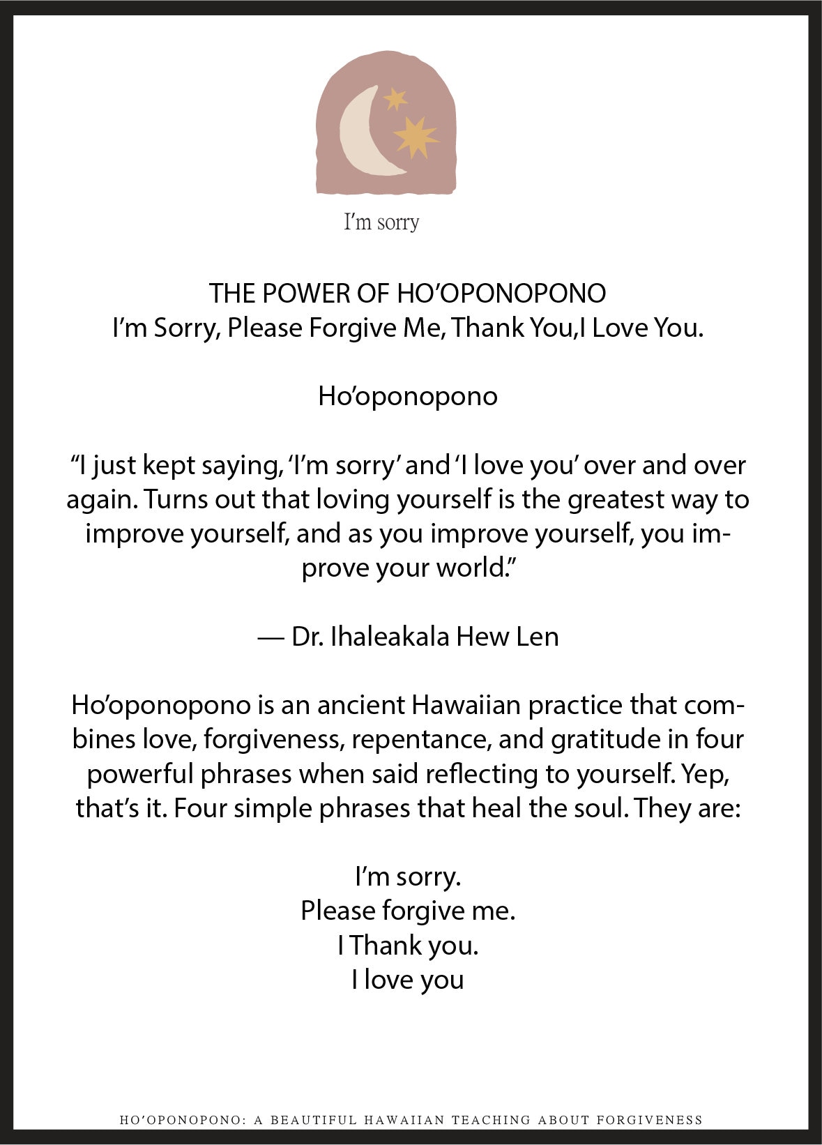 Ho'oponopono Poster I Printable Wall Art I INSTANT DOWNLOAD I Hawaiian ...