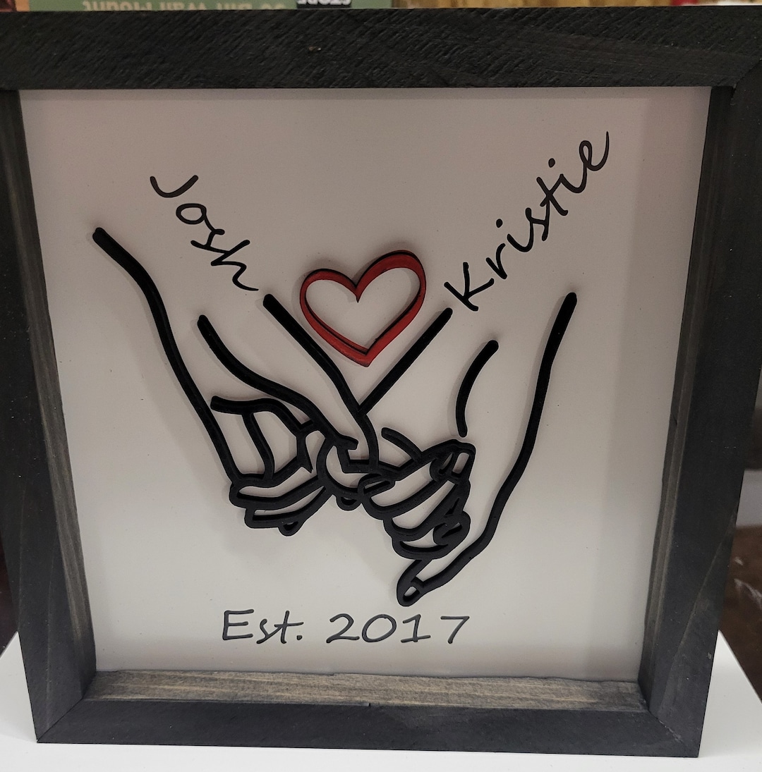 Holding Hands Framed Sign, Couples Names Framed Sign, Family Sign, Home ...