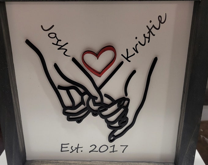 Holding Hands Framed Sign, Couples Names Framed Sign, Family Sign, Home ...