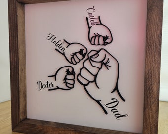 Fist Bump Dad and Kids Framed Wood Sign, Father's Day Gift, Dad ...