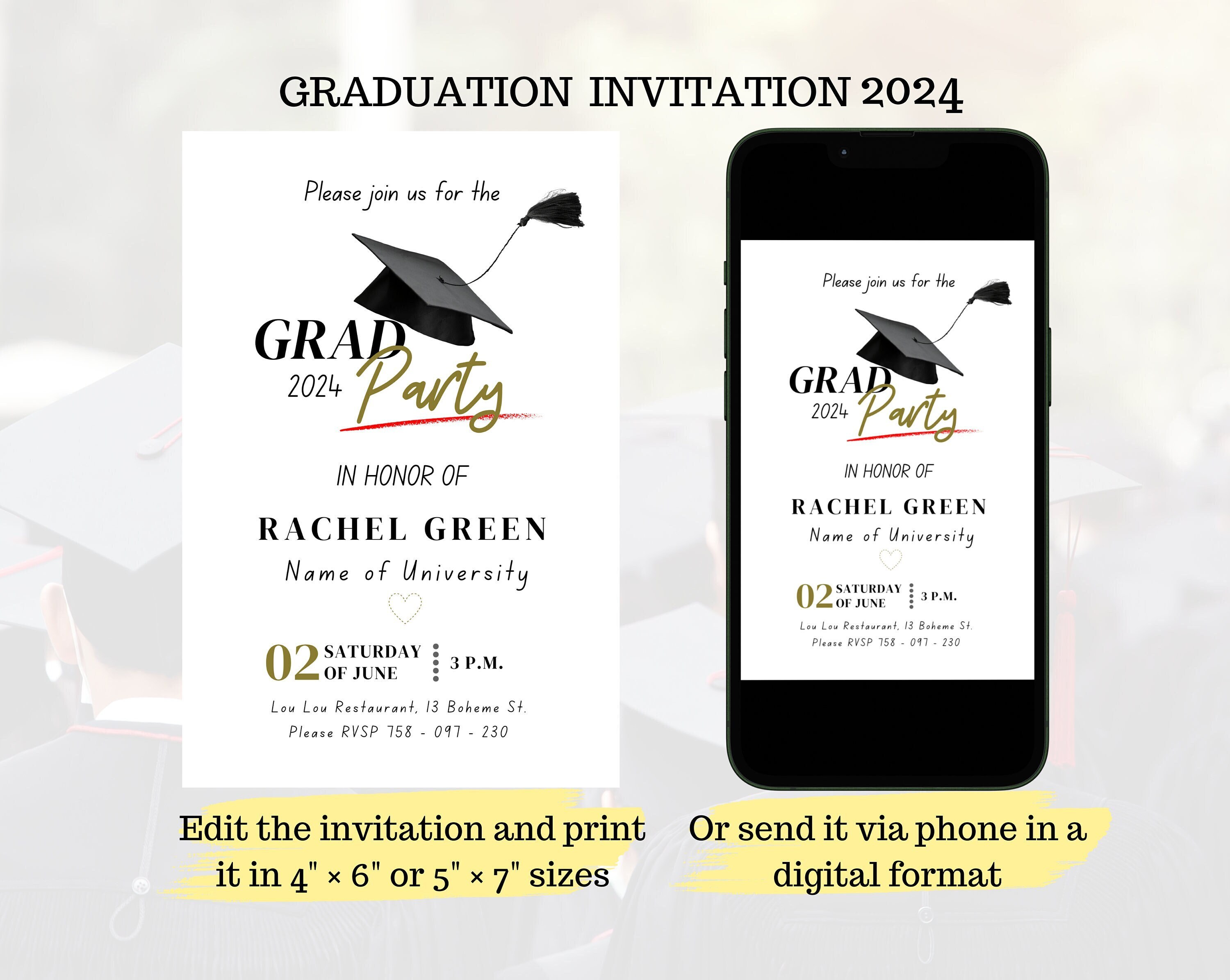 Graduation Invitation 2024 Template, Modern Graduation Announcement ...