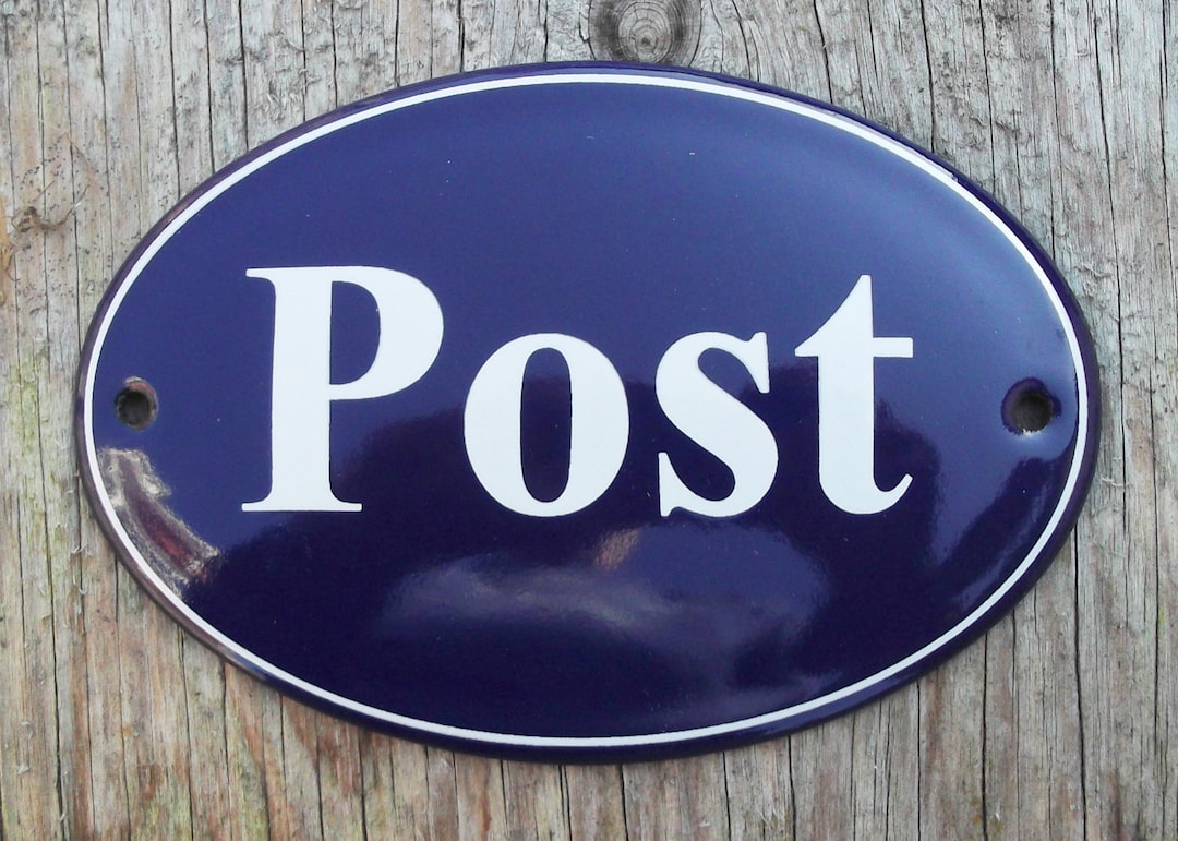 Classic Enamel Post Sign. White Text on a Blue Background, 12x8cm. - Etsy