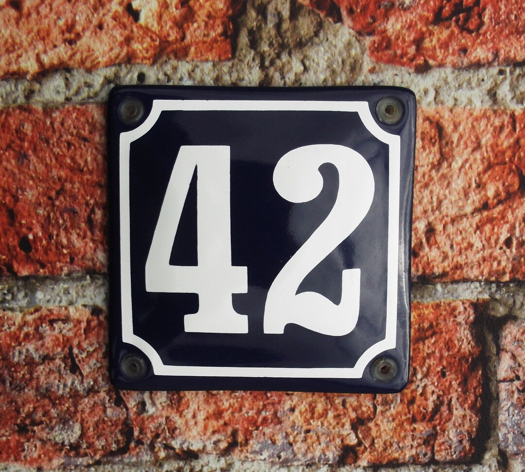 Classic Enamel No.42 House Number Sign. White Number on a Blue ...