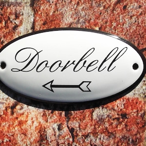 Classic Enamel Doorbell, Arrow Left, Sign. Black Text on a White ...