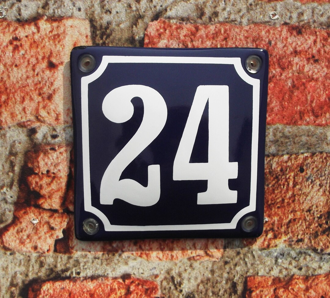 Classic Enamels House Number 24. White Number on a Blue Background ...
