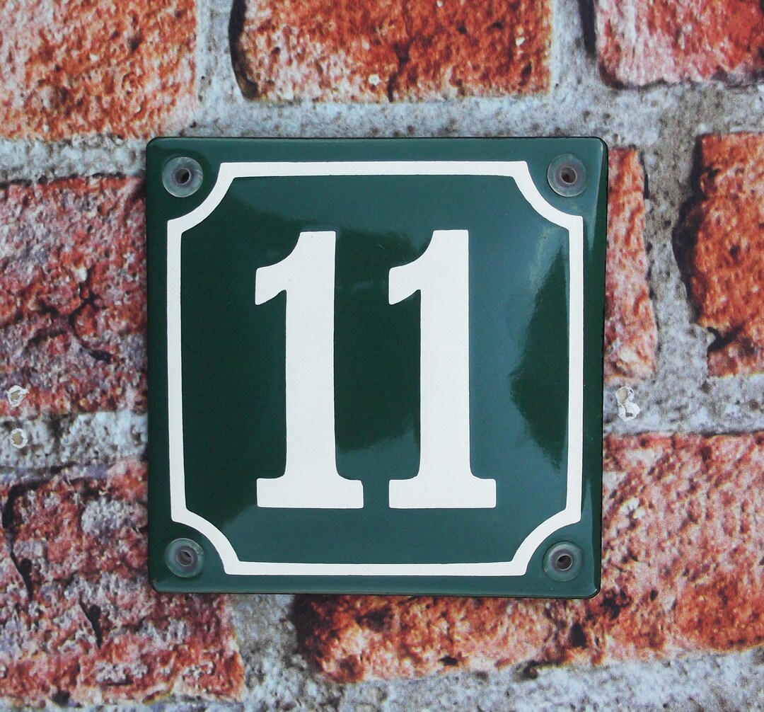 Classic Enamels House Number 11. Cream Number on a Green Background ...