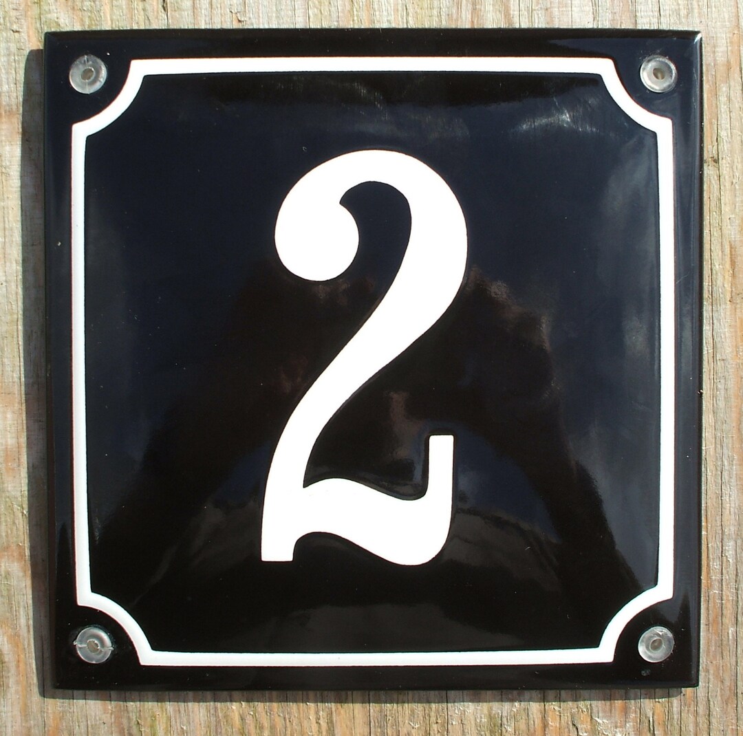 Classic Enamel No. 2 House Sign. White Number on a Black Background ...