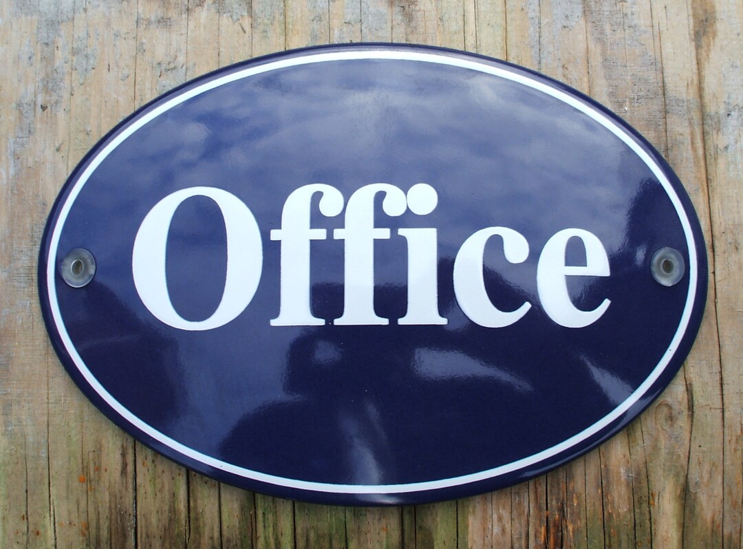 Classic Enamel Office Sign. White Text on a Blue Background, 16x11cm ...