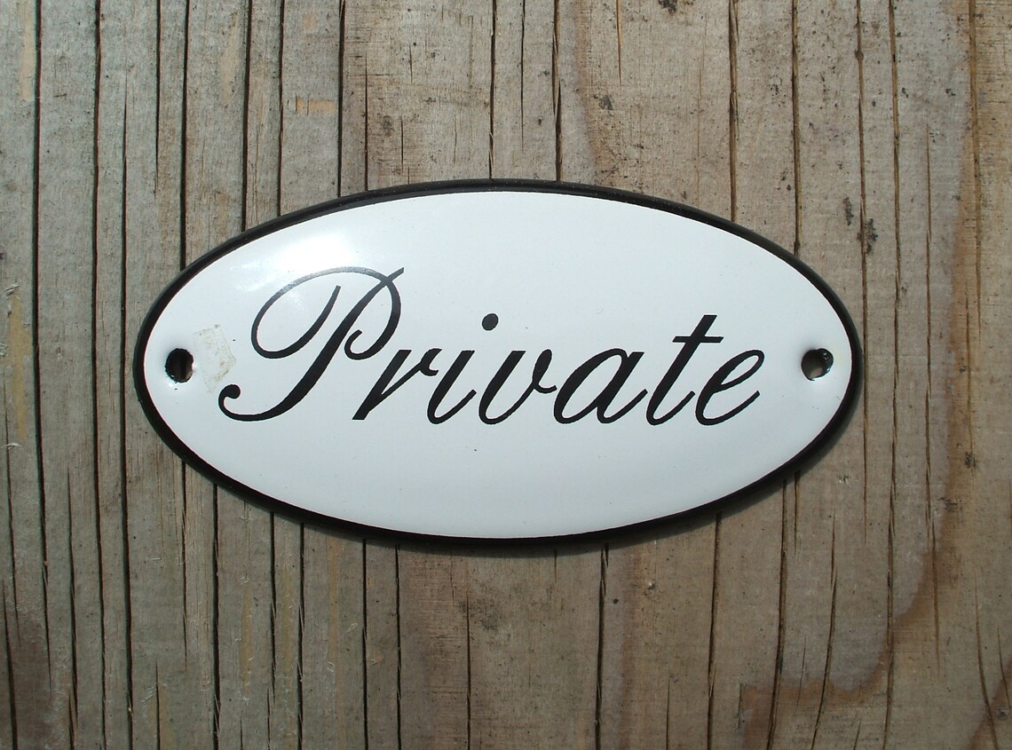 Classic Enamel Private Sign. Black Text on a White Background - Etsy