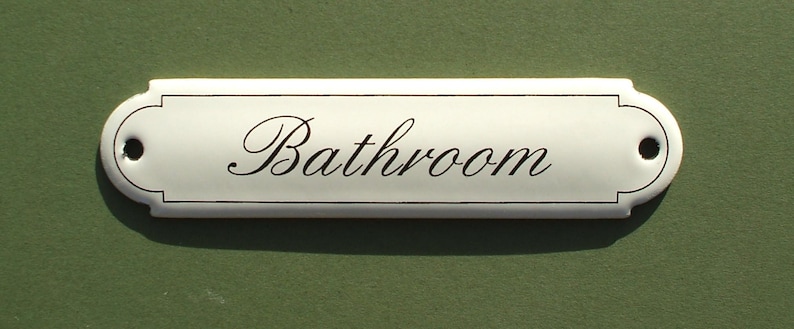 Classic Enamel 'bathroom' Sign, Black Text on a Cream Background ...