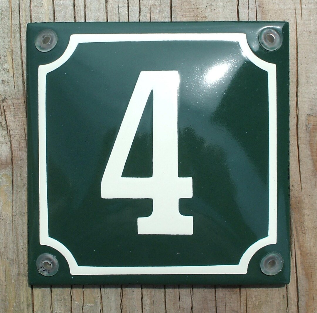 Classic Enamel Number 4 Sign. Cream Number on a Green Background ...