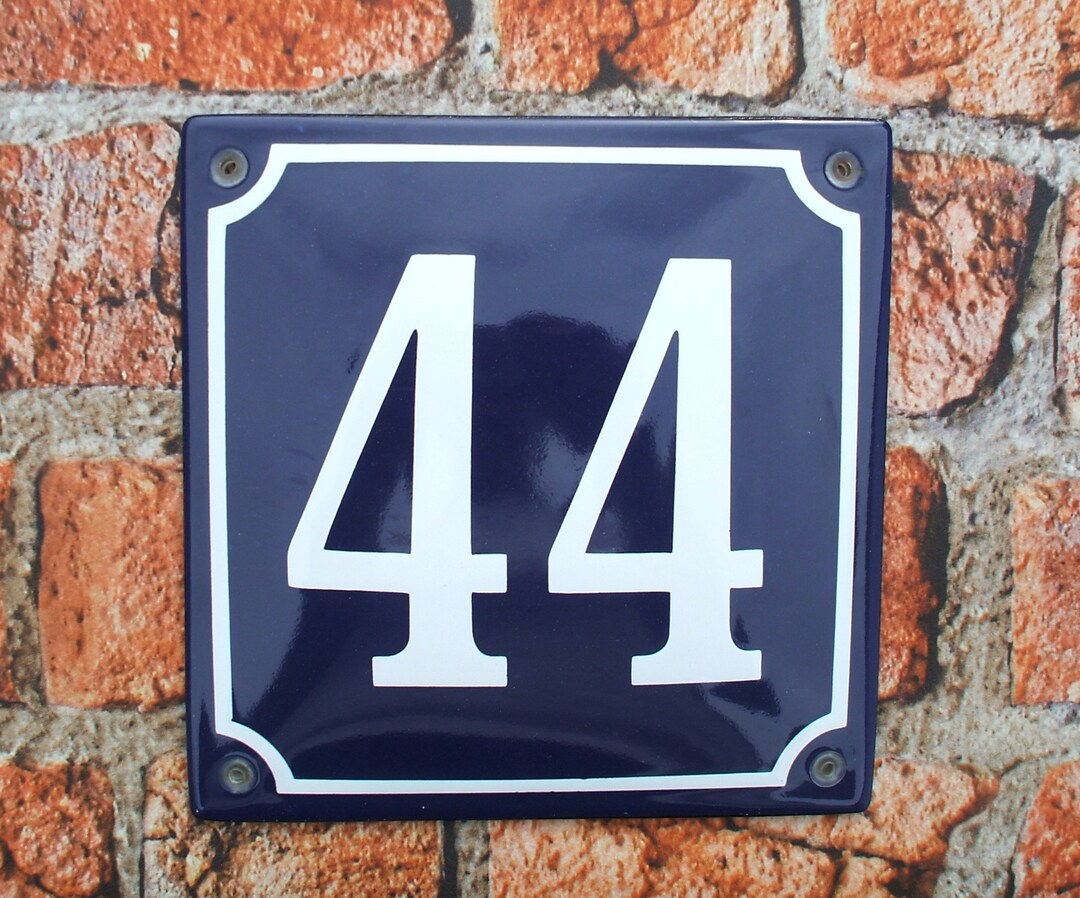 Classic Enamel House Number. White No. 44 on a Blue Background. 16x16cm ...