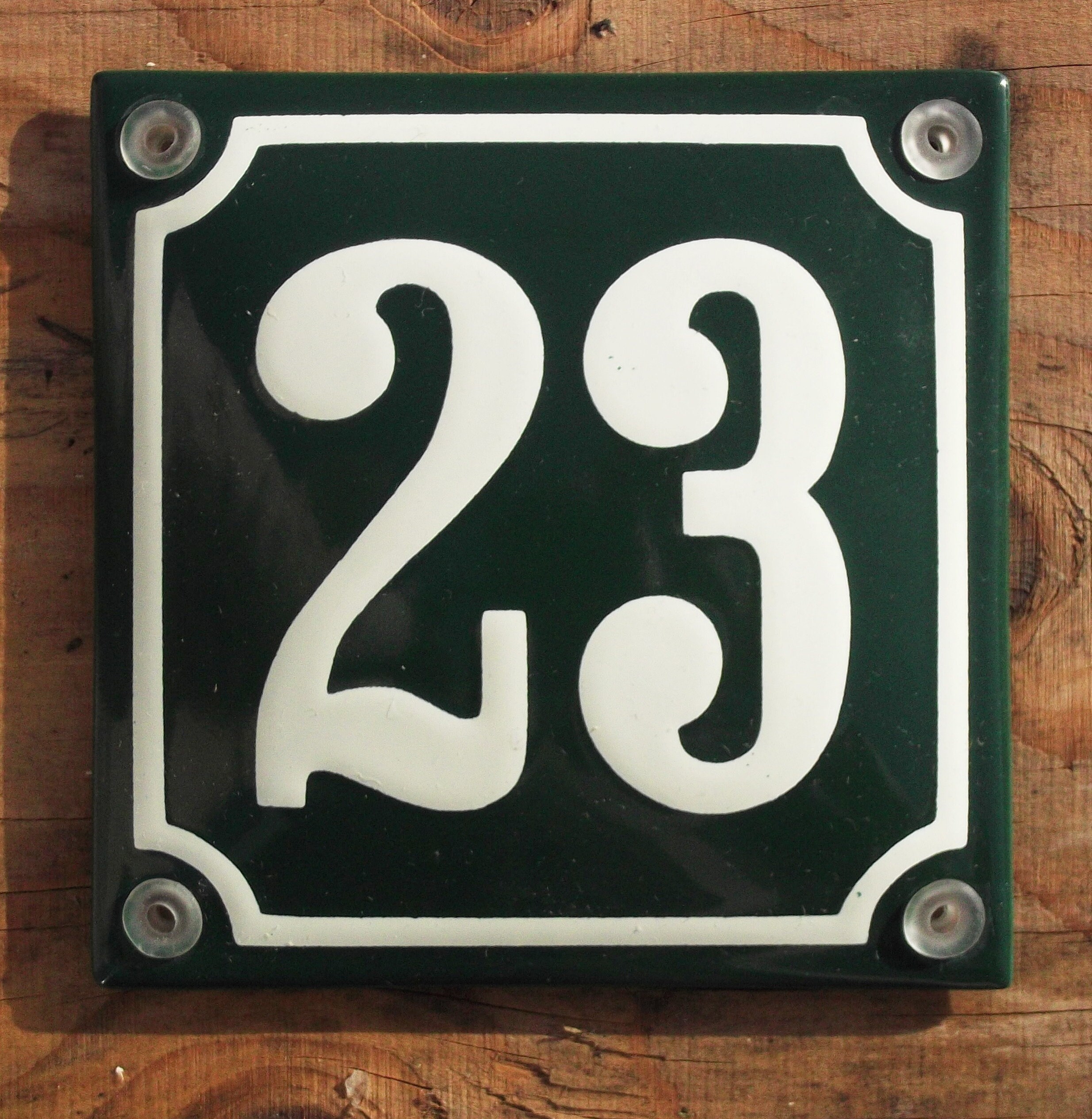 Classic Enamel House Number 23 Sign. Cream Number on a Green Background ...