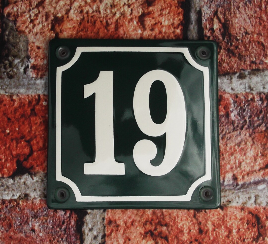 Classic Enamel House Number 19 Sign. Cream Number on a Green Background ...