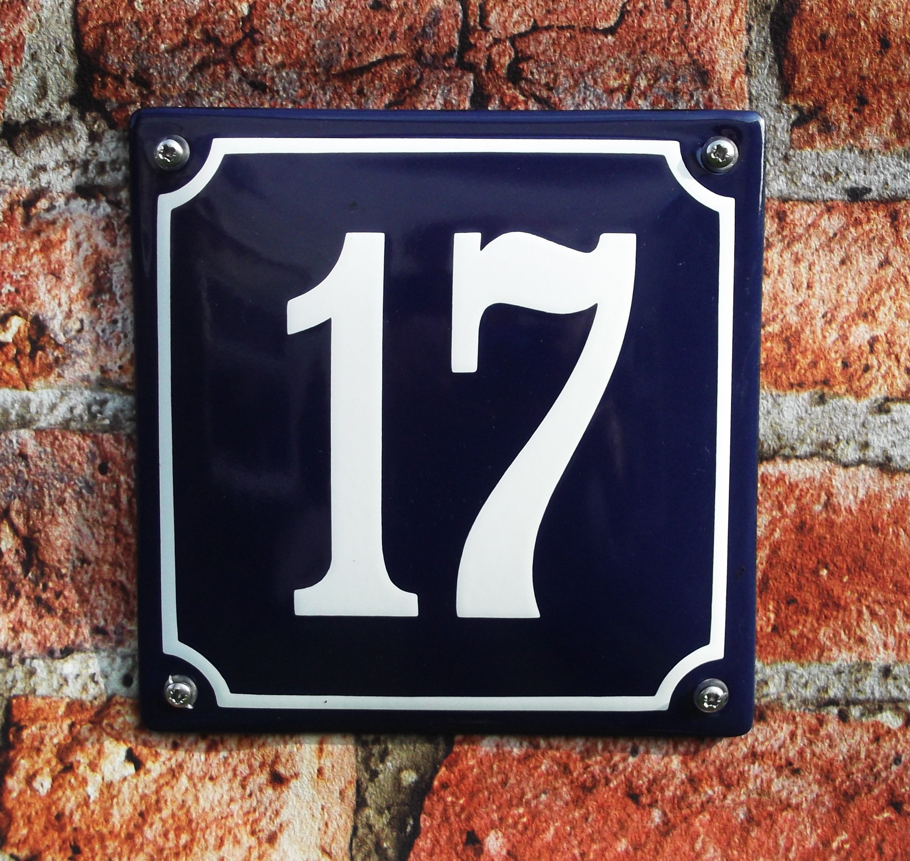 Classic Enamel House No. 17 White Number on a Blue - Etsy