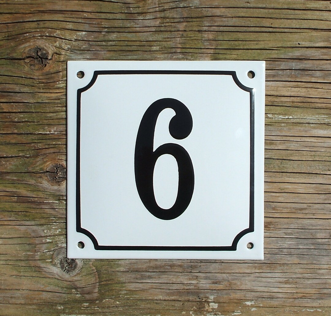 House Number 6 Traditional Enamel. Black Number on a White Background ...