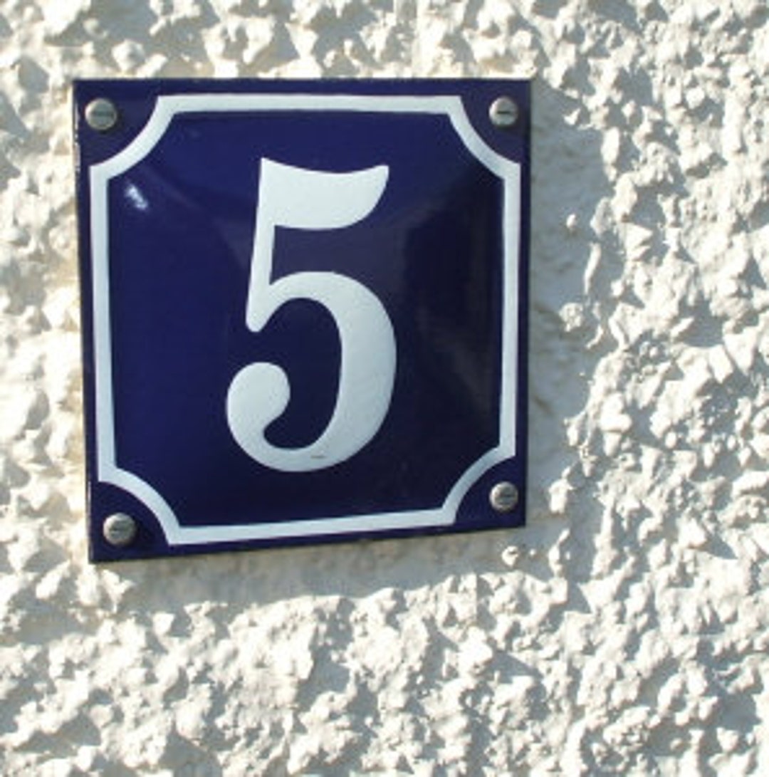 Classic Enamel No.5 House Number Sign. White Number on a Blue ...