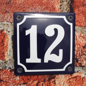 Classic Enamel House Number 12 Sign. White Number on a Blue Background ...