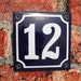 Classic Enamel House Number 12 Sign. White Number on a Blue Background ...