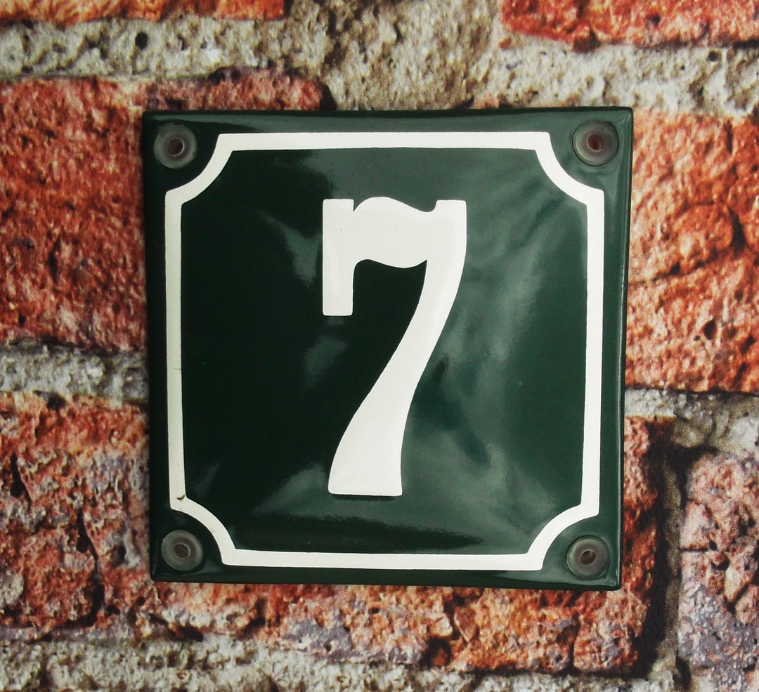 Classic Enamel House Number 7 Sign. Cream No. 7 on a Green Background ...