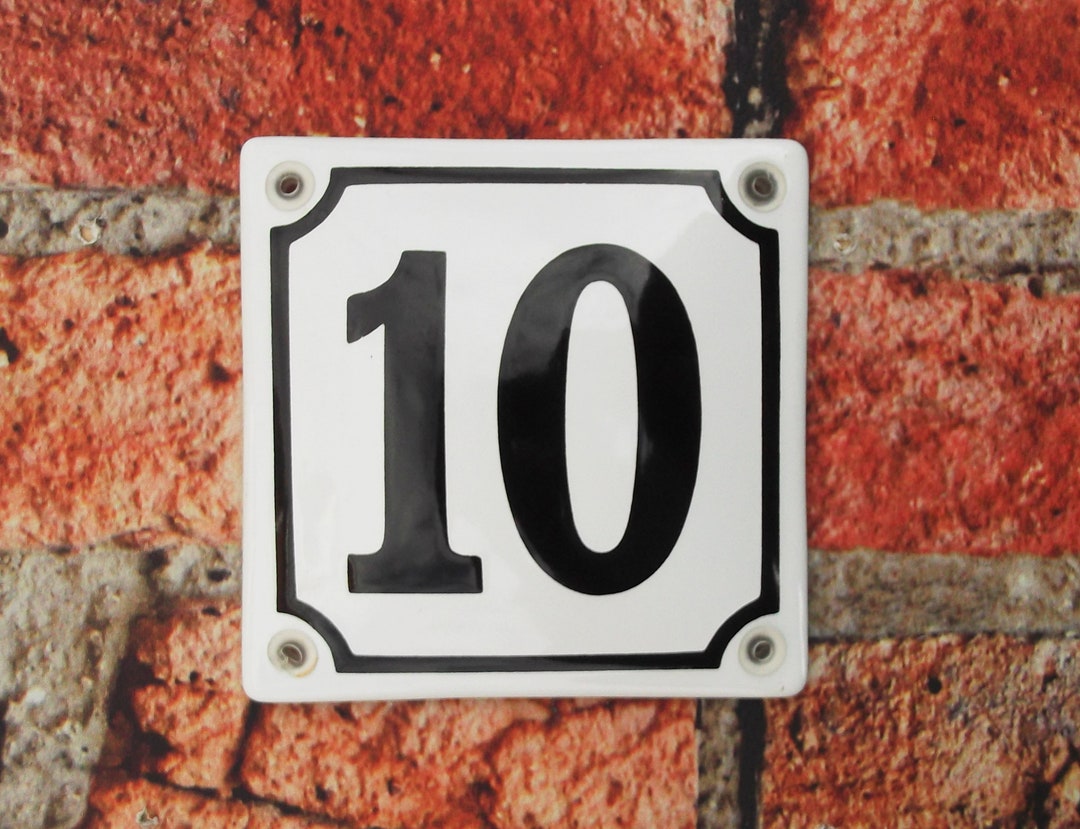 Classic Enamel House Number Sign. Black No.10 on a White Background ...