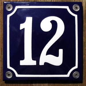 Classic Enamel House Number 12 Sign. White Number on a Blue Background ...